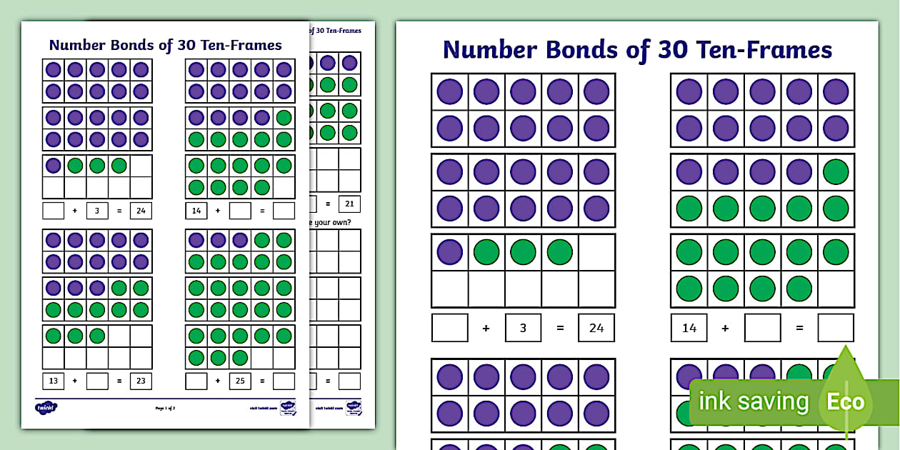 Number Bonds within 30 Ten-Frame Activity (teacher made)