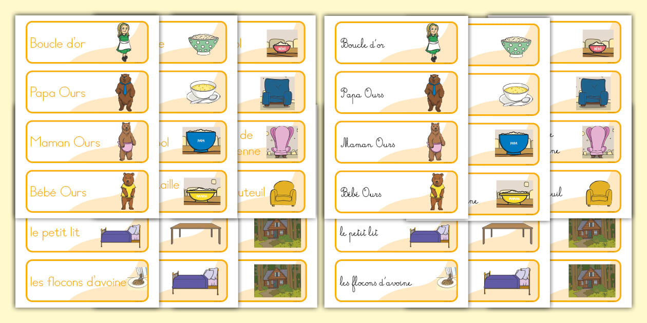 Cartes de vocabulaire - Boucle d'or et les Trois Ours