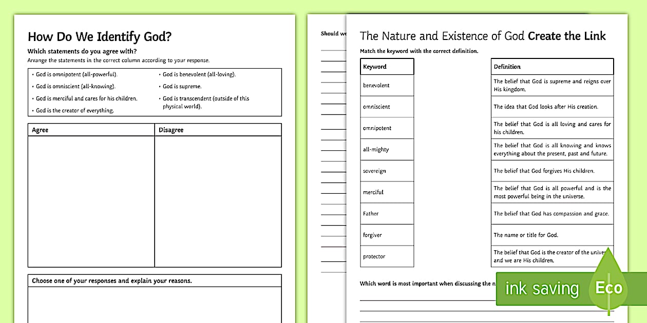 The Nature of God Worksheet / Worksheets - Twinkl