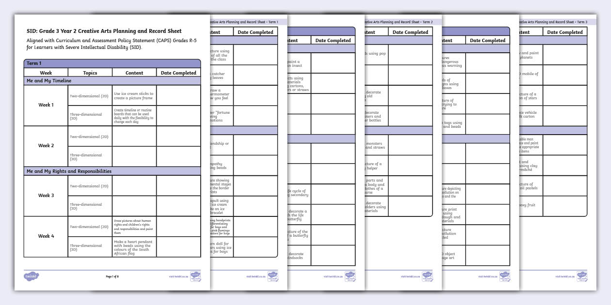 SID: Grade 3 Year 2 Creative Arts Planning and Record Sheet