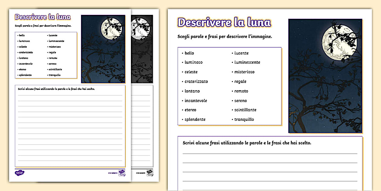 Attività di scrittura: Descrivere la luna (teacher made)