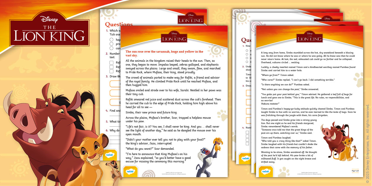 The Lion King: Reading Comprehension Pack (teacher made)