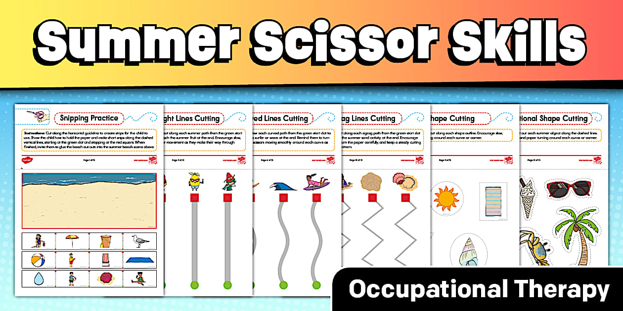 Summer Scissor Skills Worksheets for OT