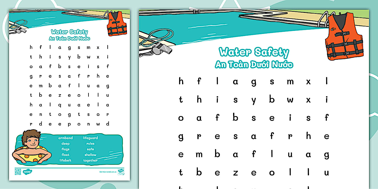 Trò Chơi Tìm Từ An Toàn Dưới Nước - Water Safety Word Searc