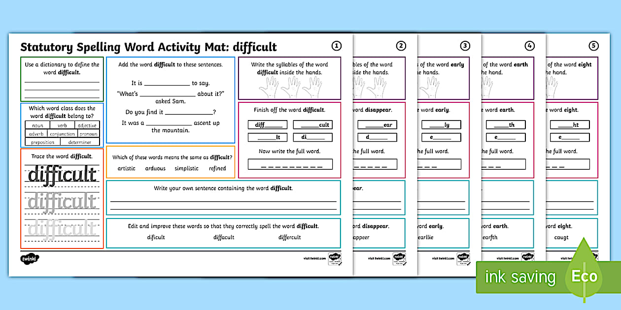 Year 3 and 4 Statutory Spelling Words Activity Mat Pack 6