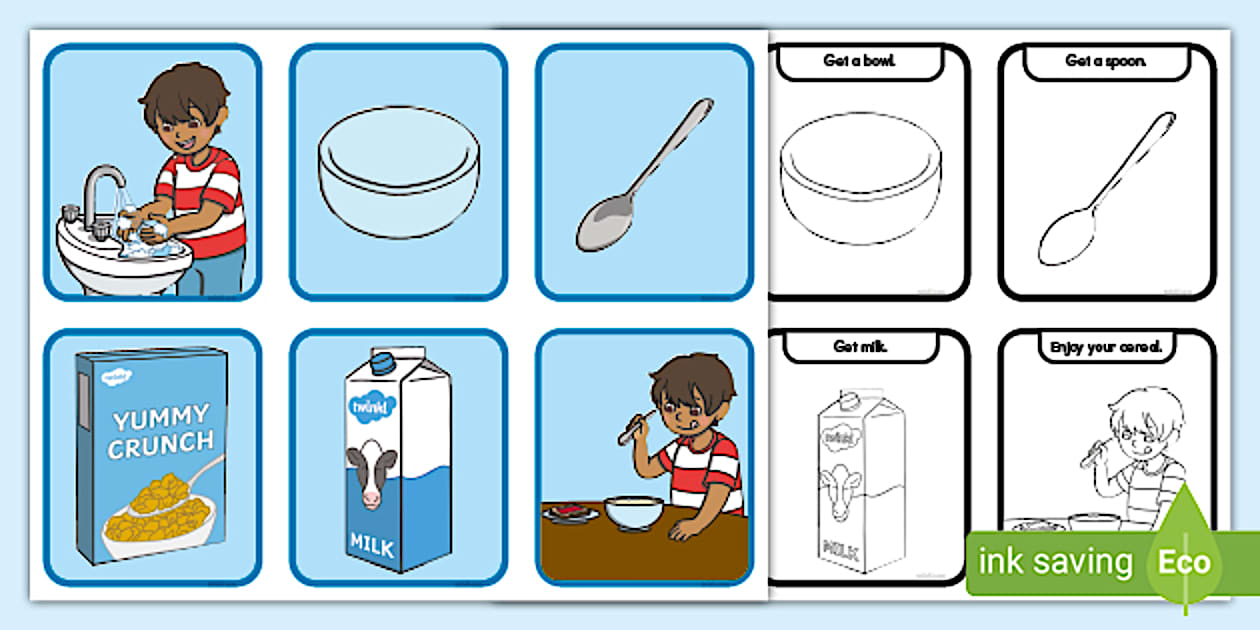 Preparing Cereal for Breakfast Multi-Step Sequencing Cards