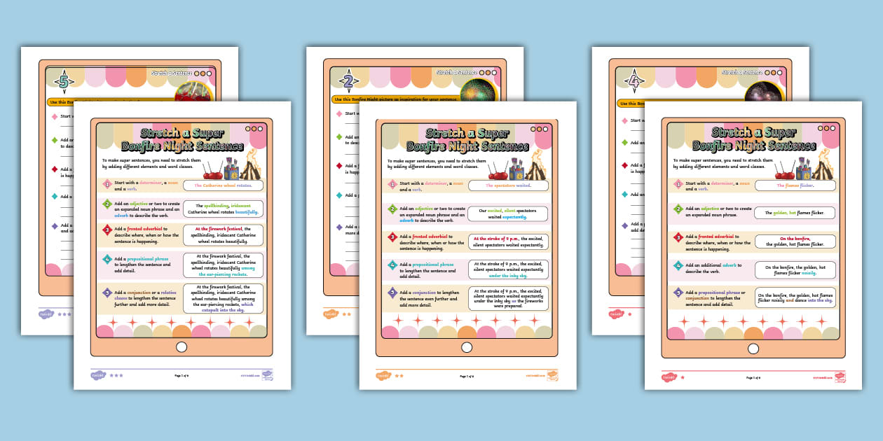 UKS2 Stretch a Super Bonfire Night Sentence Activity Sheets