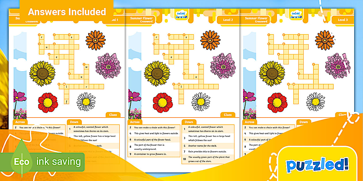 summer flower crossword - Twinkl Puzzled - kids - Twinkl