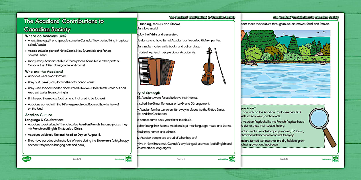 Acadians' Contributions to Canadian Society Fact File 1-3