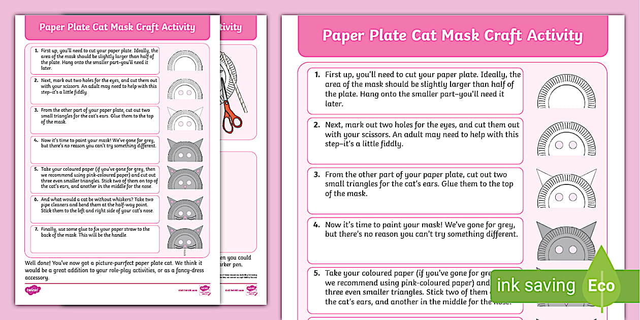 Paper Plate Cat Mask Template Craft Activity | Twinkl | KS1
