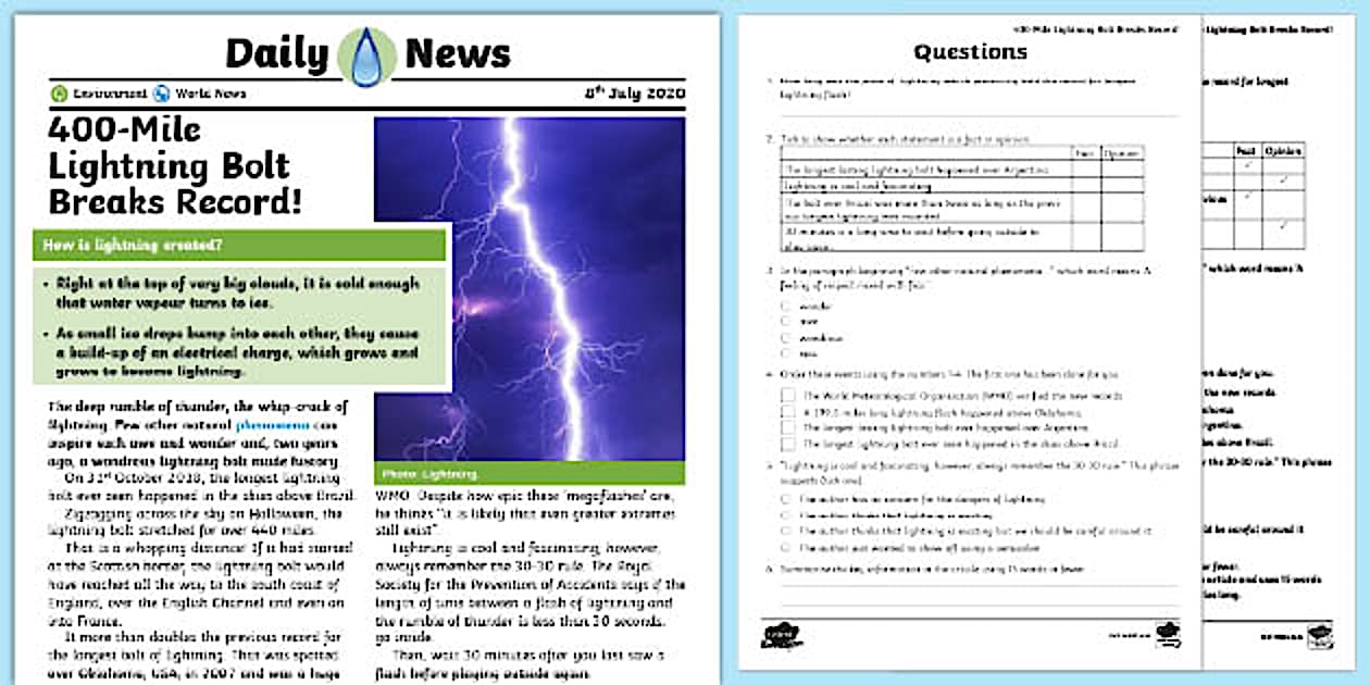 Record-Breaking Lightning | Reading Comprehension | KS2 News