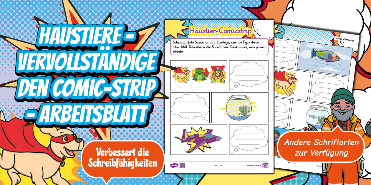 Haustiere - Vervollständige den Comic-Strip - Arbeitsblatt | Finish the ...