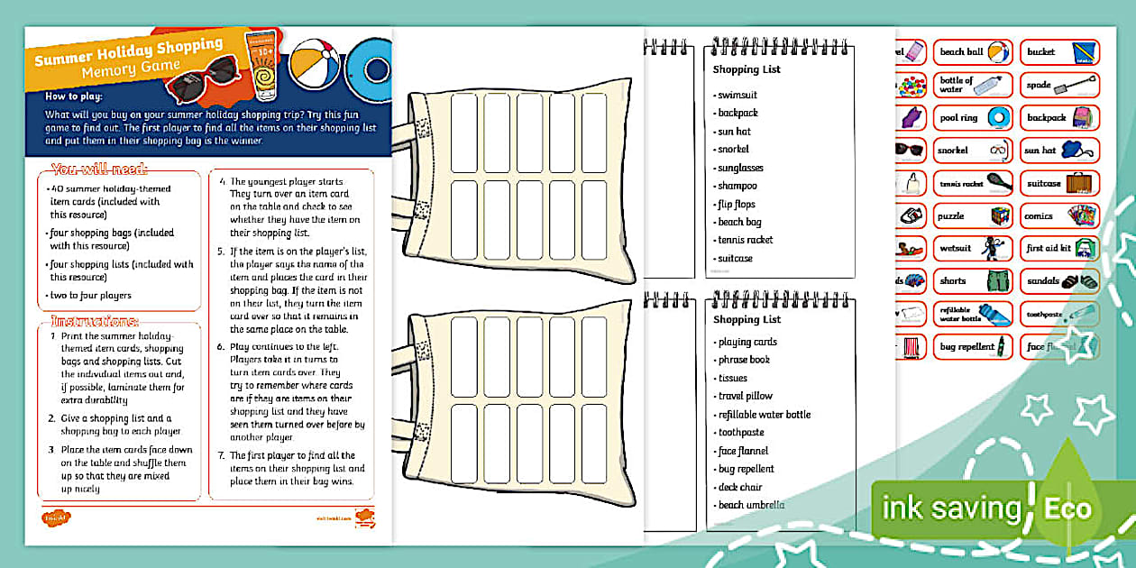 Summer Holiday Shopping Memory Game (teacher made) - Twinkl