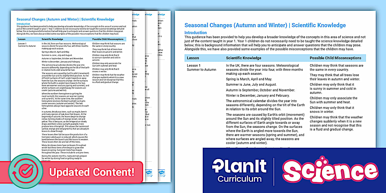 Science CPD: Seasonal Changes Autumn and Winter: Year 1