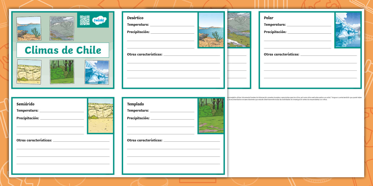 Guía de Trabajo: Tarjetas - Climas de Chile - Twinkl