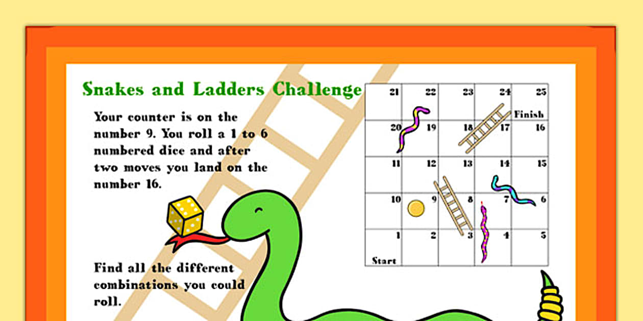 Editable A4 KS1 Snakes and Ladders Maths Challenge Poster