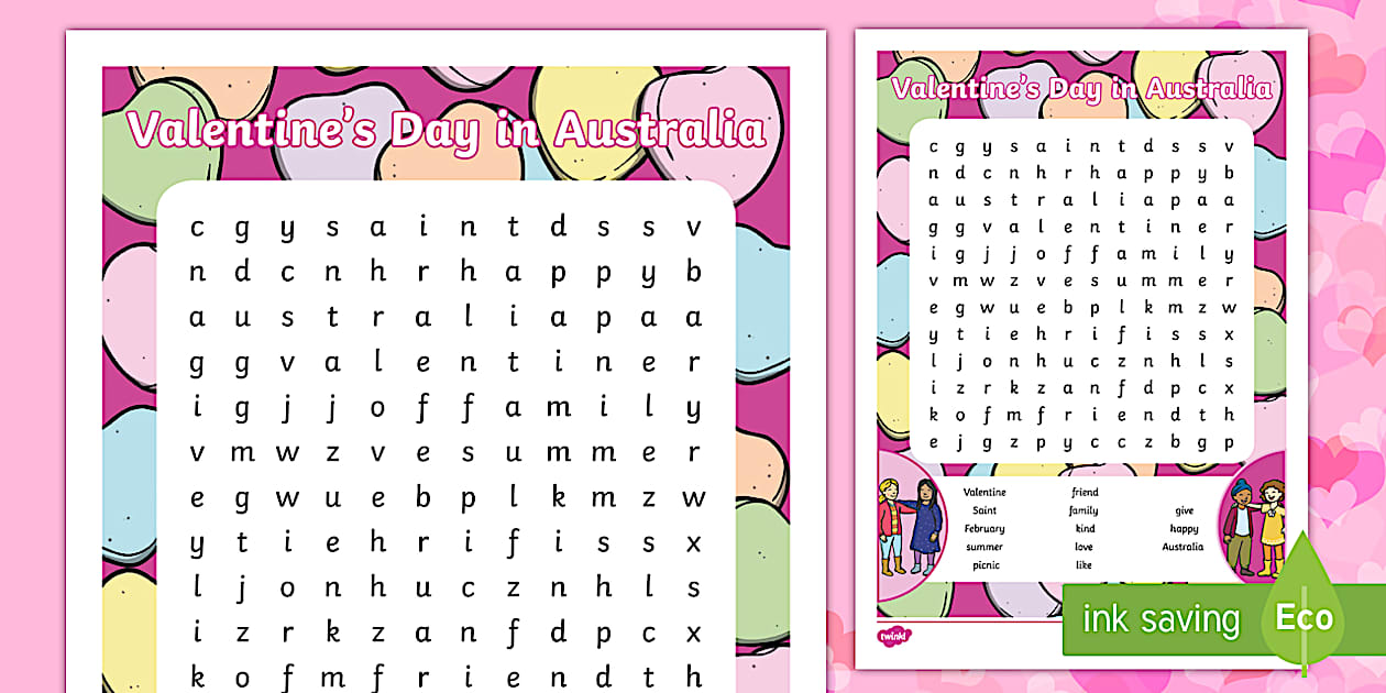 TAS Valentine's Day in Australia Word Search (teacher made)