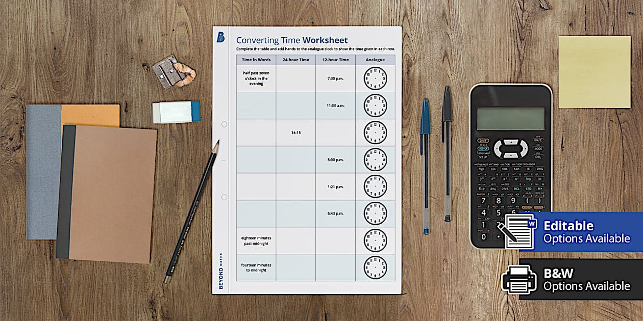 Converting Time Worksheet (teacher made) - Twinkl