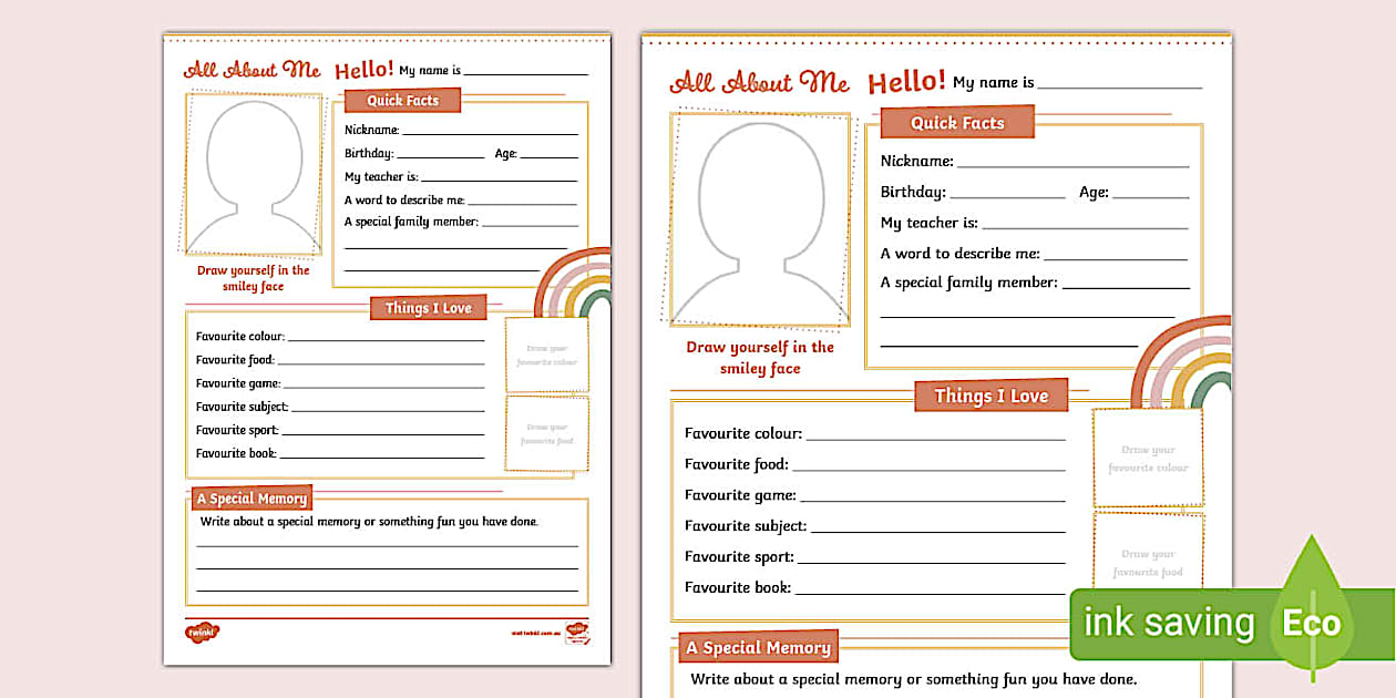 Muted Rainbow All About Me Smiley Worksheet (Teacher-Made)