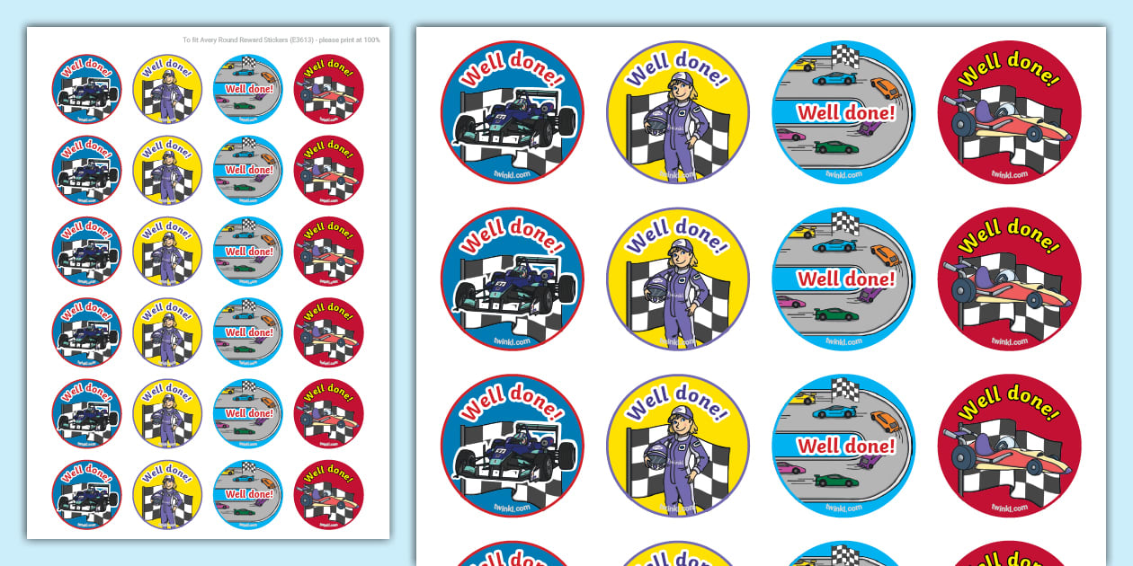 Race Car Reward Stickers - Twinkl Our Learning Environment
