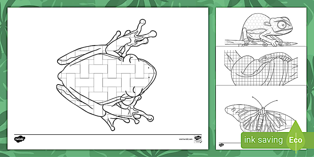 Jungle Animals Mosaic Colouring Pages (teacher made)