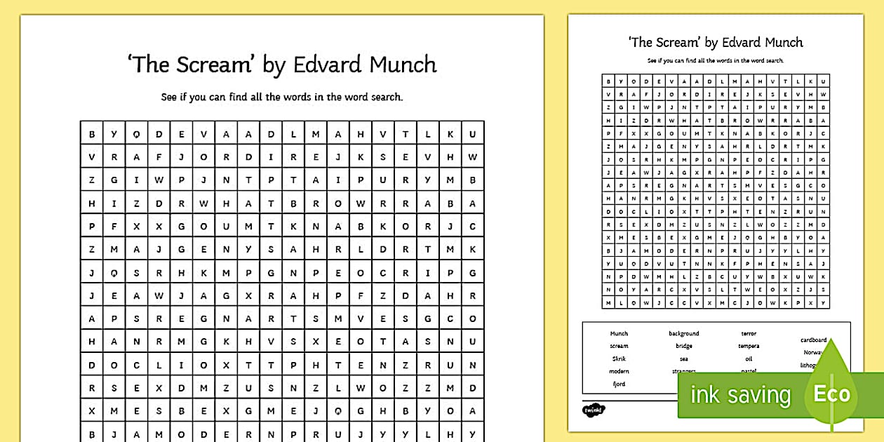 The Scream by Edvard Munch Word Search - Twinkl