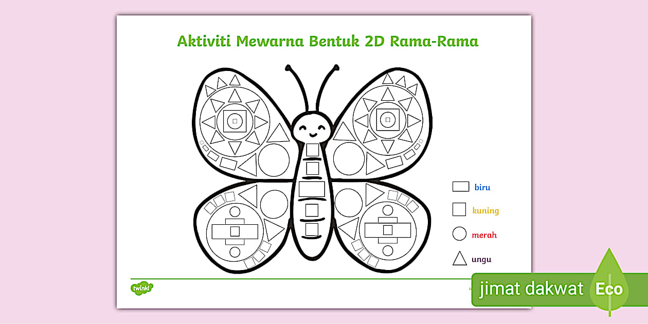 Aktiviti Mewarna Bentuk 2D Rama-Rama (teacher made) - Twinkl