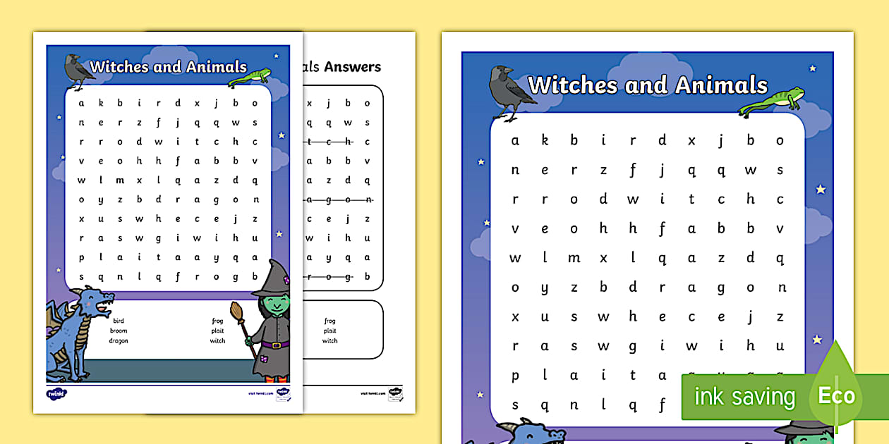 Witch and Animals Word Search (teacher made) - Twinkl