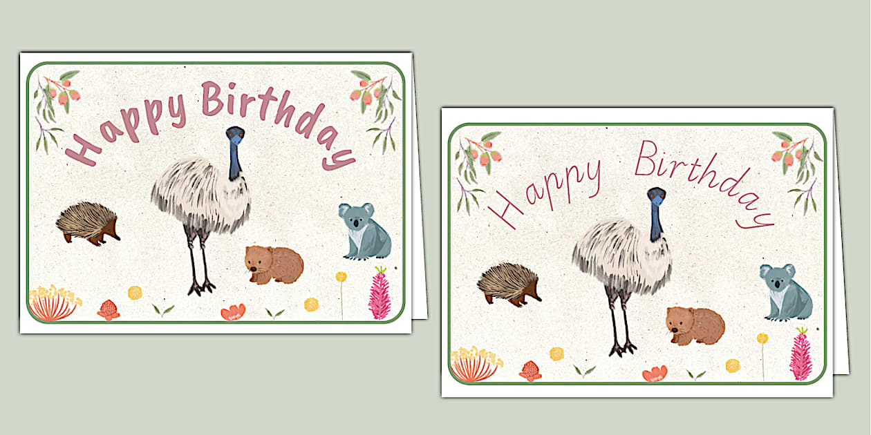 Home Among The Gum Trees Themed Birthday Card (teacher made)