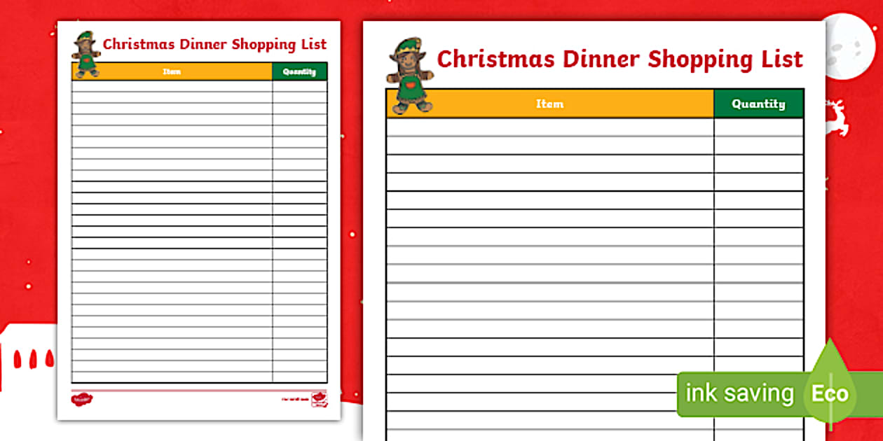 Editable Christmas Dinner Shopping List (teacher made)