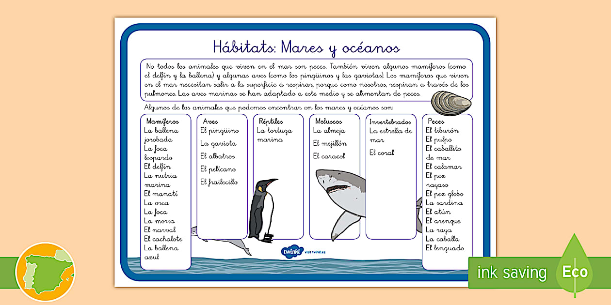 Hoja informativa: Hábitats - Mares y océanos - Twinkl