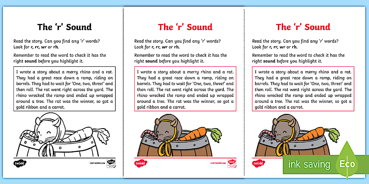 'r'/'wr'/'rh' Words Phonics Worksheet - NI Phonics Resources