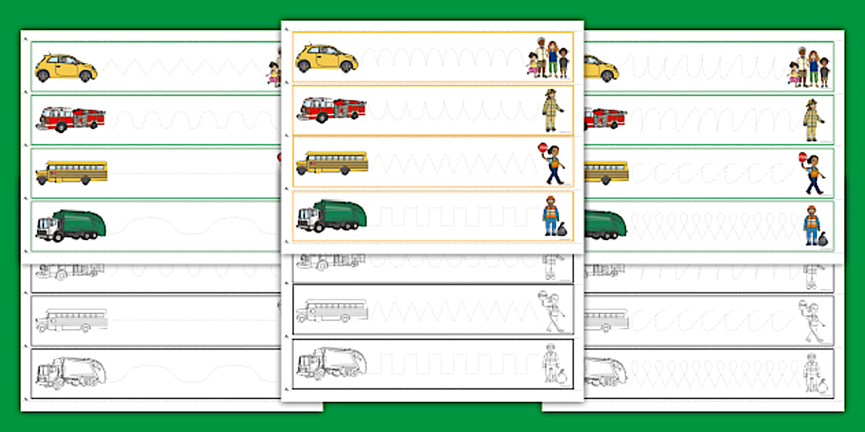 Transportation Fine Motor Tracing Cards: Lines - Twinkl