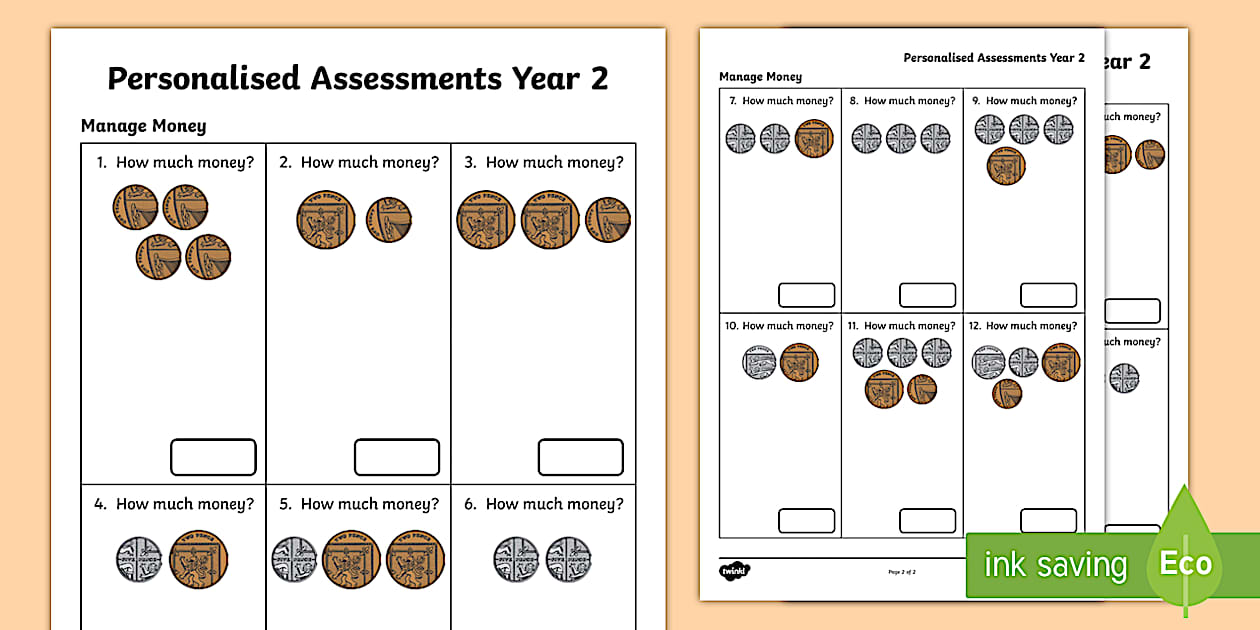 Personalised Assessments Year 2 Managing Money Worksheet