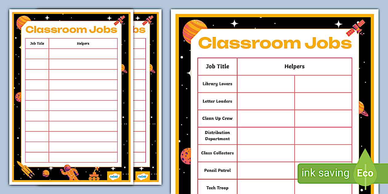 Space-Themed Classroom Jobs Display Poster (teacher made)