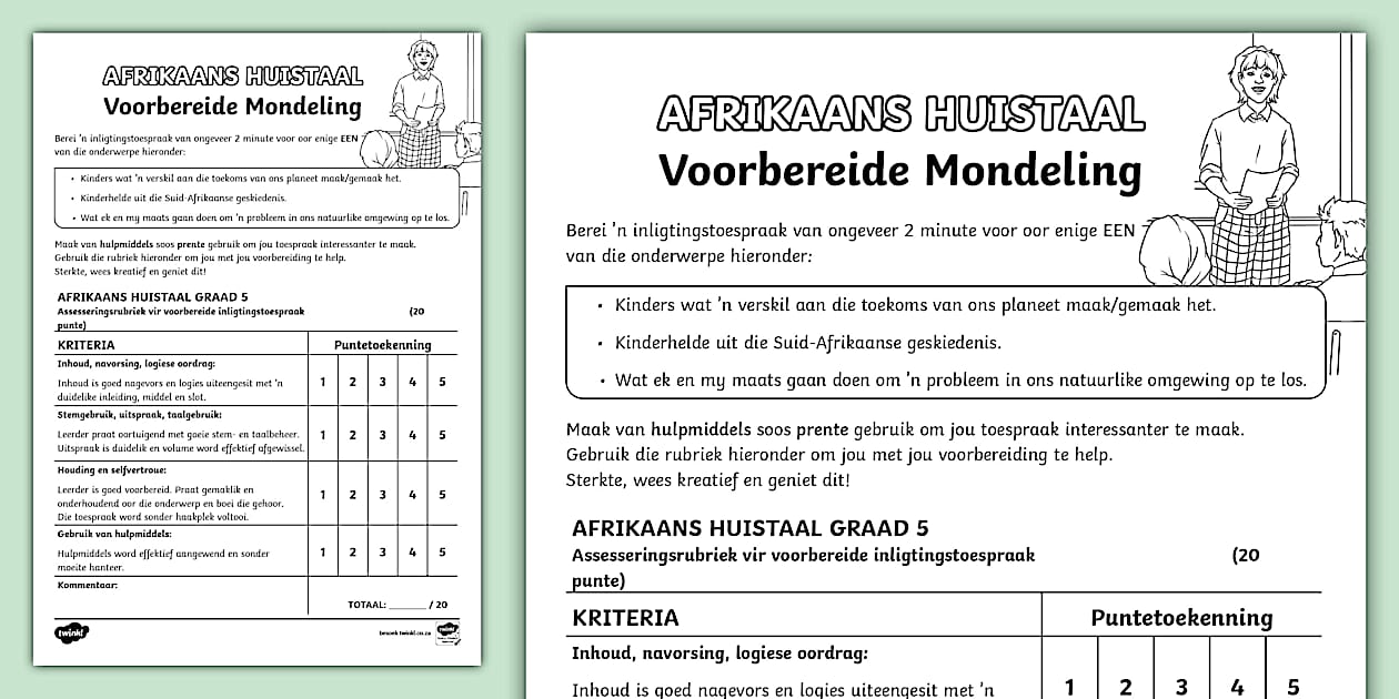 Afrikaans Mondeling Onderwerpe en Aktiwiteit (teacher made)