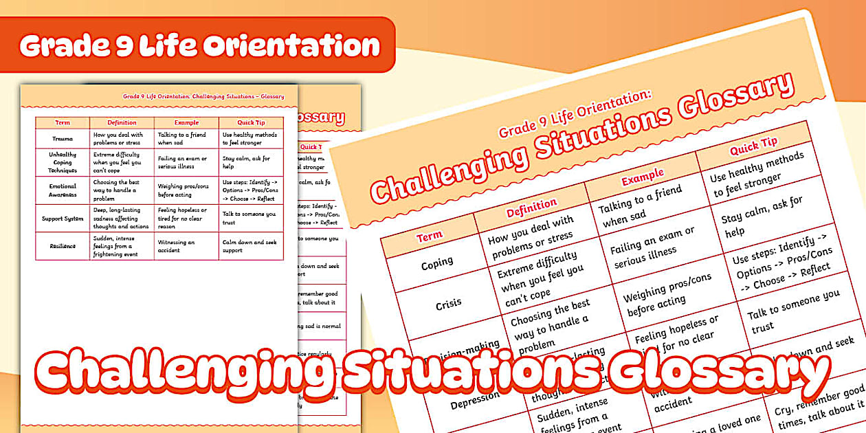 Grade 9 Life Orientation: Challenging Situations – Glossary
