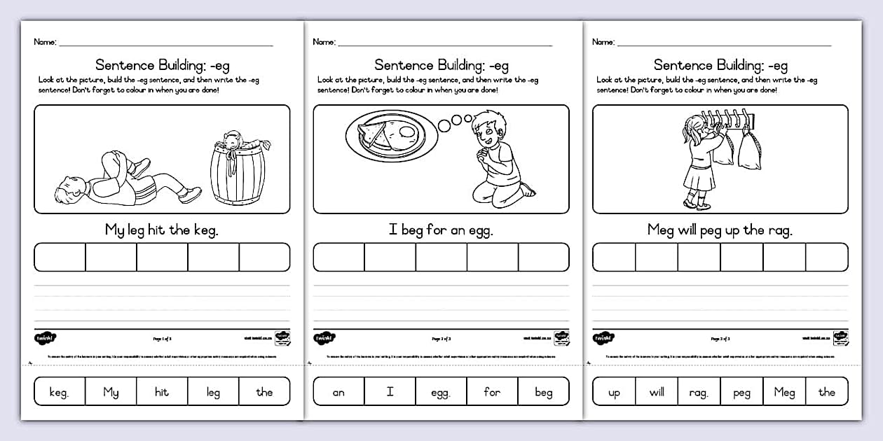 Phonics Sentence Building: -eg (teacher made) - Twinkl