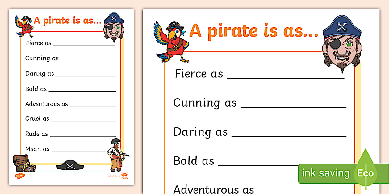 Pirate Simile Poem Writing Template,pirate poem