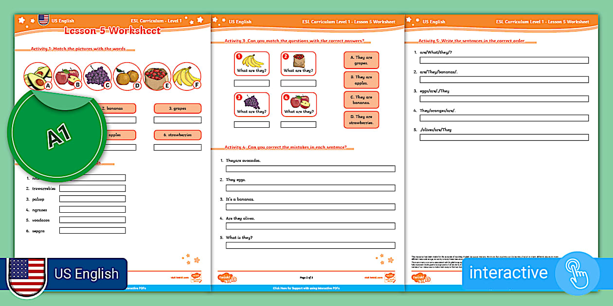 ESL Curriculum (US-English) Lesson 5 Interactive Worksheet