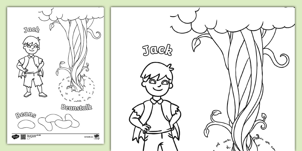 Jack and the Beanstalk Words Colouring Sheet - Twinkl