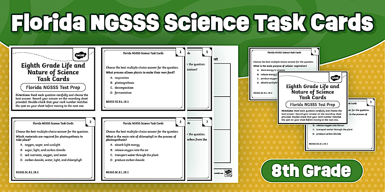 * NEW * Eighth Grade Life Science Task Cards | Florida Test Prep
