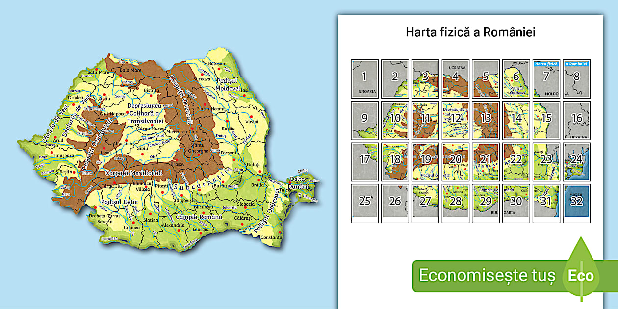 Harta fizică a României – Planșă | Resurse Twinkl România