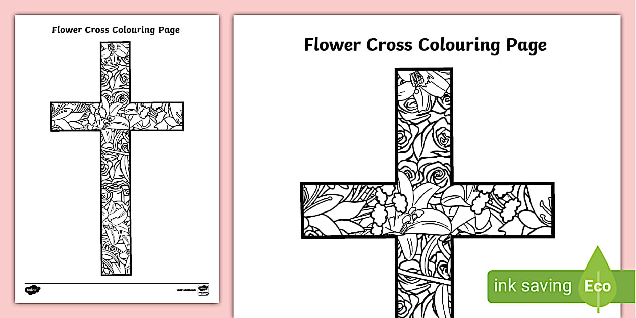 Cross and Flowers Colouring Page - Primary Resources
