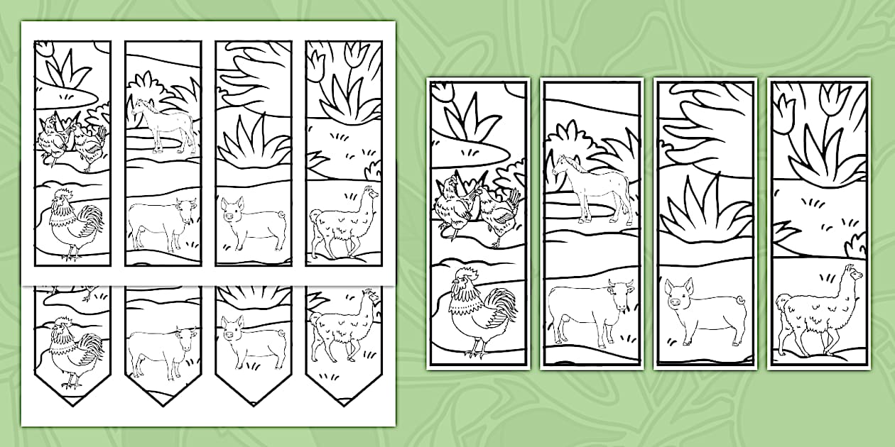 Farm Animals Colouring Bookmarks (teacher made) - Twinkl