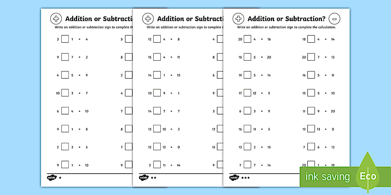Addition or Subtraction Differentiated Worksheets - Twinkl