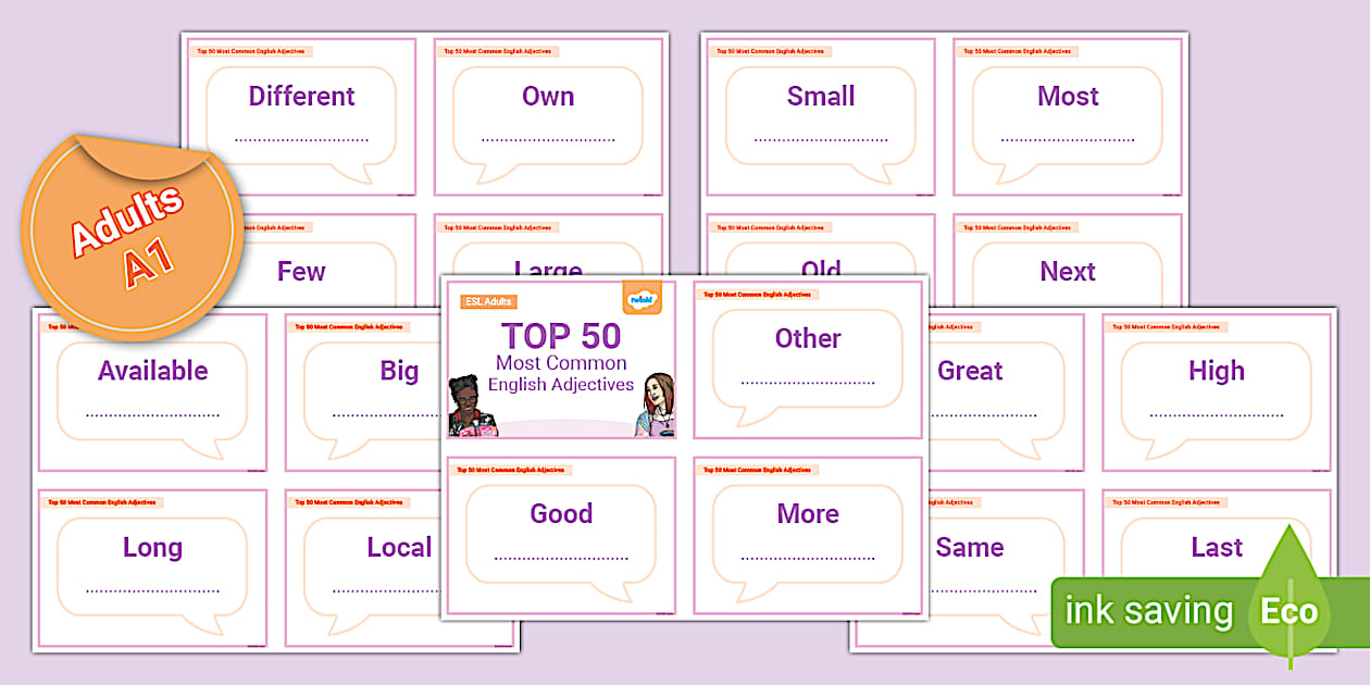 ESL Flashcards: 50 Most Common English Adjectives [Adults]