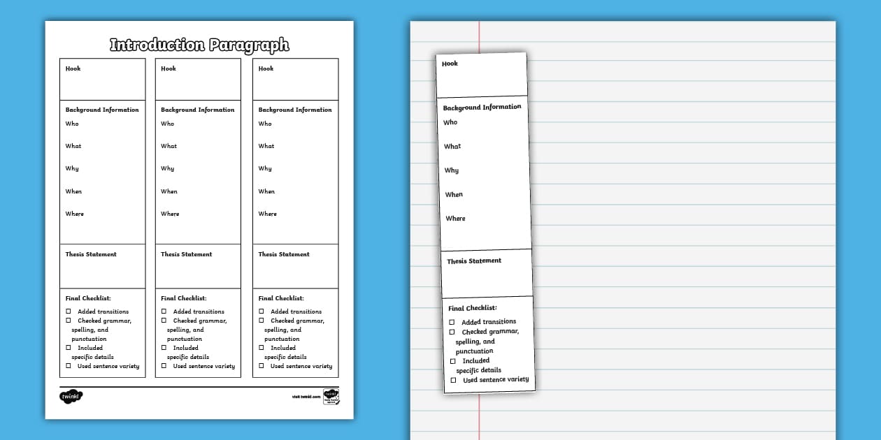 Introduction Paragraph Structure Strips for 6th-8th Grade