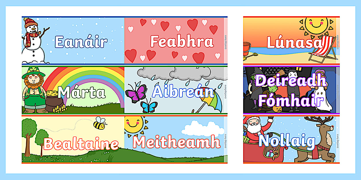 Míonna na Bliana Teorainneacha Taispeáint,months of the year
