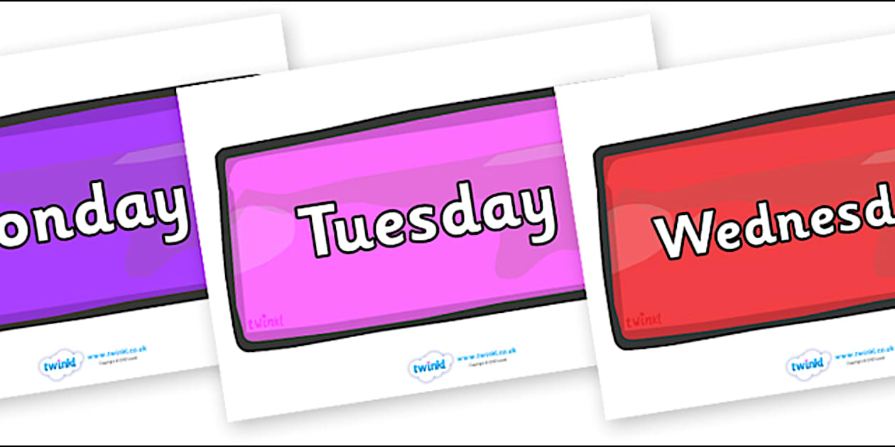 Cursive Days of the Week on Bricks (Multicolour) - Twinkl